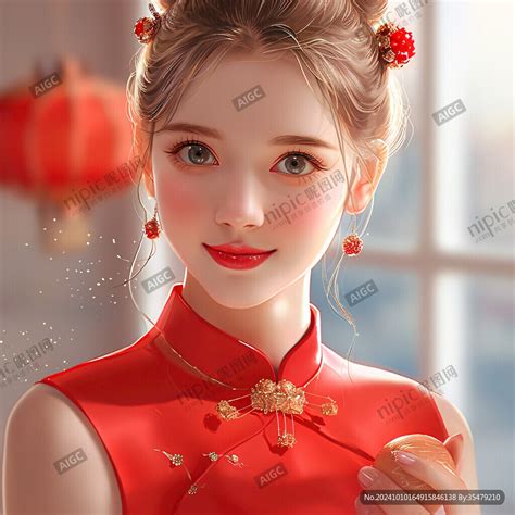 Ai创作图中式新娘插画 喜庆女孩头像 手绘美女拜年 红裙少女戴花女孩 春节女孩头像 中式红衣美人女子 红衣少女设计古风 中国风女孩 中式婚礼女子坐像 红衣女孩子 写实人物插画 漫画中式新娘