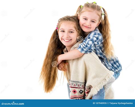 Two Pretty Little Sisters Having Fun Together Stock Image Image Of