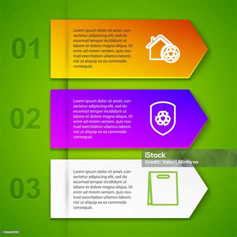 재활용품이 있는 에코 하우스를 설정하고 내부 방패 쇼핑백 친절한 집을 재활용합니다 비즈니스 인포그래픽 템플릿입니다 벡터 Friendly Match에 대한 스톡 벡터 아트 및