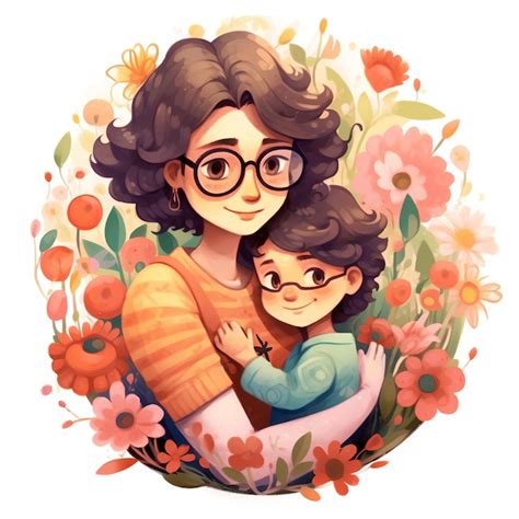 Desenho de mãe e filho se abraçando Foto Premium