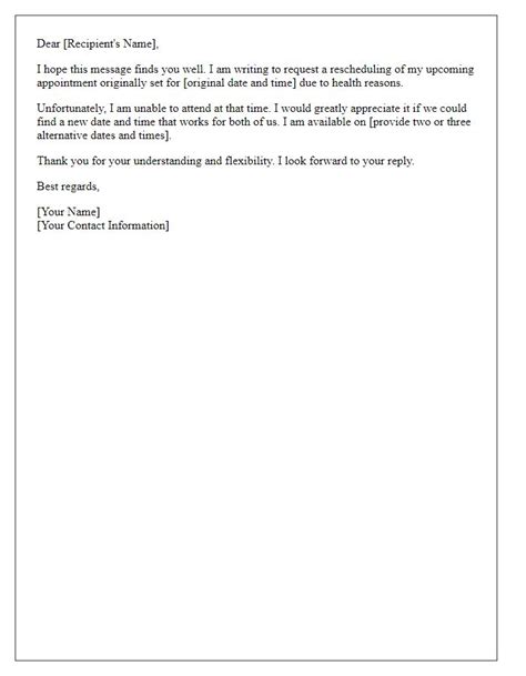 Letter Template For Appointment Rescheduling Request Free Samples In
