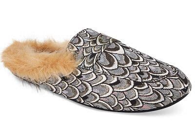 Inc International Concepts Womens Silver Faux Fur Loafer Slippers