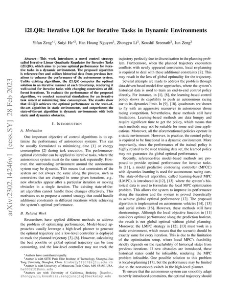 I2lqr Iterative Lqr For Iterative Tasks In Dynamic Environments Deepai