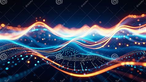 Abstract Digital Waveforms With Glowing Lines And Particles In Motion Stock Image Image Of