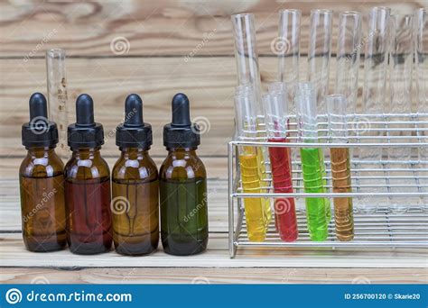 Bottle And Stand With Test Tubes Several Chemical Solution In Flask