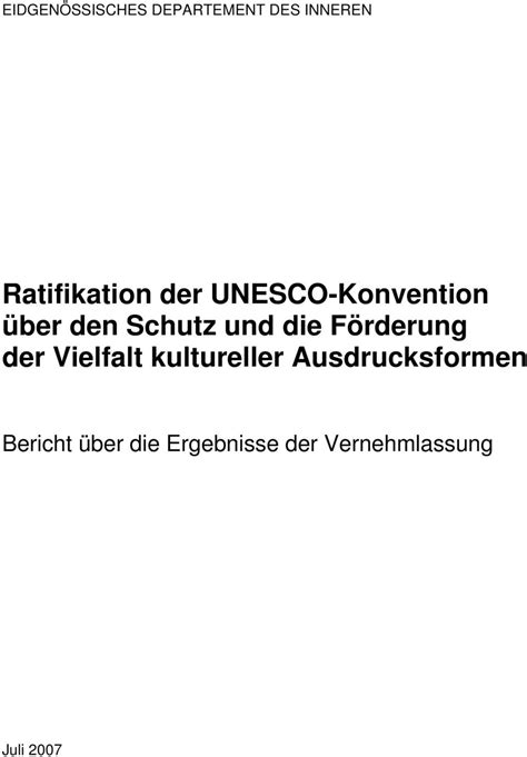 Ratifikation der UNESCO Konvention über den Schutz und Förderung