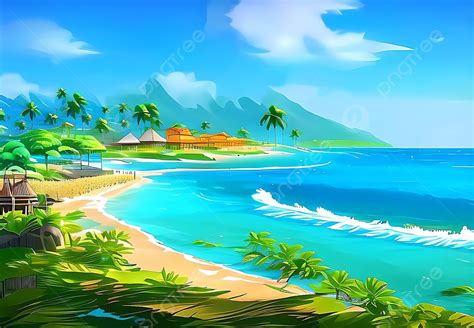 Beach Coconut Tree View Ocean Waves Background The Sea Sea Wave