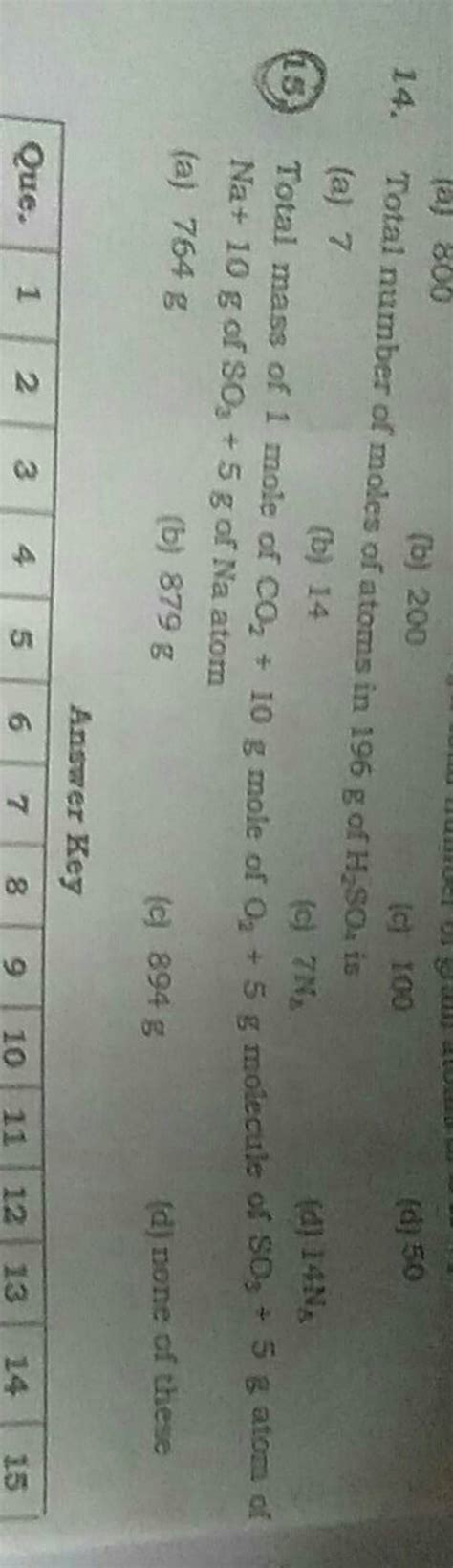 Total Number Of Moles Of Atoms In 196 G Of H2 So4 Is Filo