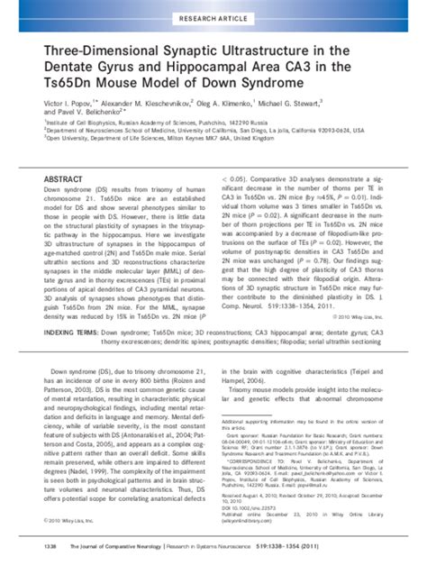Pdf Three Dimensional Synaptic Ultrastructure In The Dentate Gyrus
