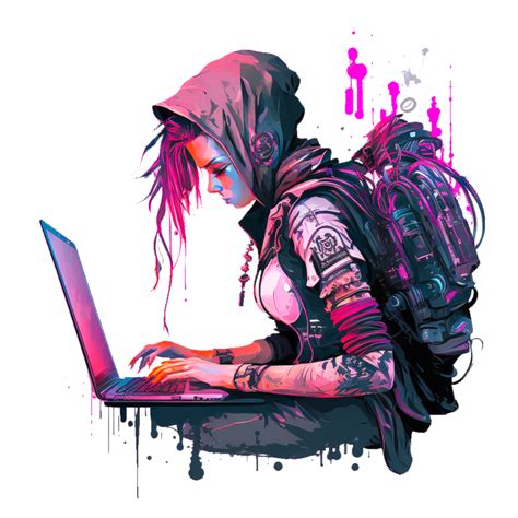 Sute Girl Hacker With Laptop Avatar In Cartoon Style 23338699 Png