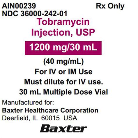 Tobramycin For Injection 1200mg 30ml Multiple Dose Vial 30 Ml