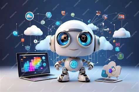 Premium Photo Cloud Computing Technology Concept With 3d Rendering Cute Robot And Graphic Display