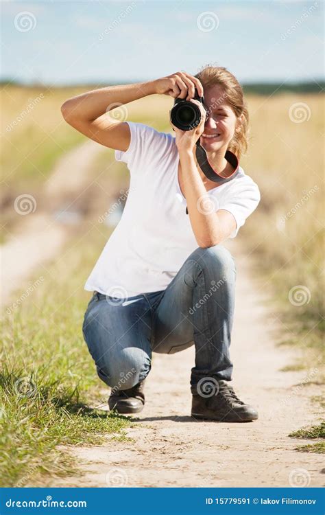 Girl Taking Photo With Camera Stock Image Image Of Enjoying Portrait