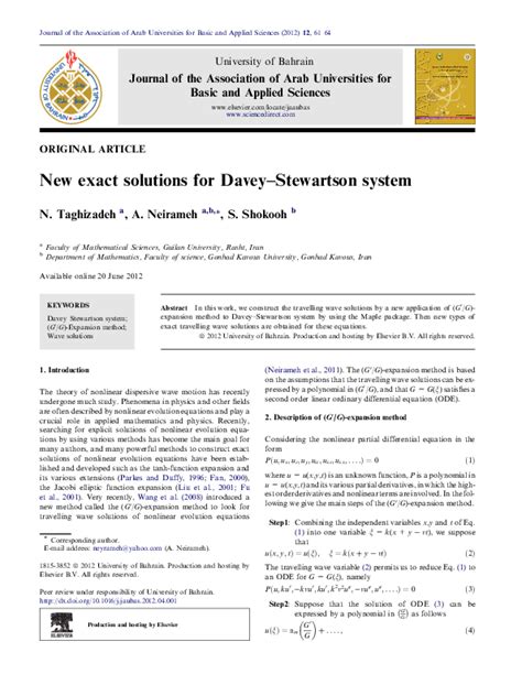 Pdf New Exact Solutions For Davey Stewartson System