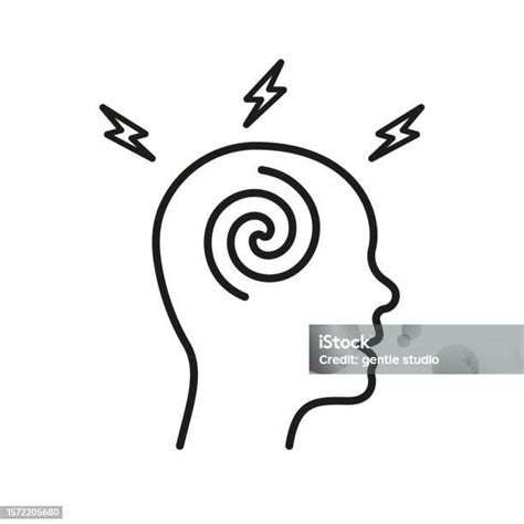 스트레스 두통 불안 라인 아이콘입니다 번개 선형 픽토그램으로 스트레스를 받은 뇌와 인간의 머리 좌절 개요 표시 사람 우울증 기호입니다 편집 가능한 획 고립된 벡터 그림 건강