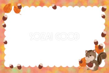 秋フレーム枠 どんぐり リス イラスト無料 フリー90052 素材Good