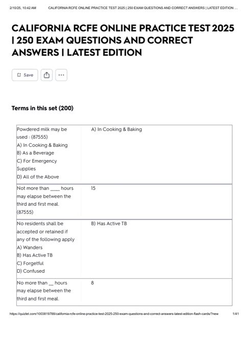 California Rcfe Online Practice Test 2025 250 Exam Questions And