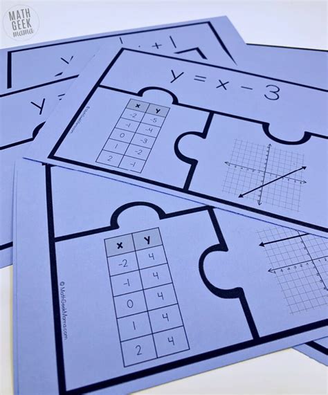 Free Graph Linear Equations Puzzles Match Equation Table And Graph