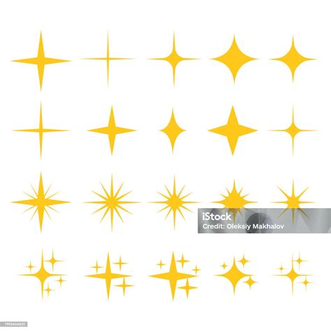 노란 반짝이는 별 불꽃 놀이의 반짝이는 섬광 다양한 빛나는 조명 효과를 가진 별 요소 세트 0명에 대한 스톡 벡터 아트 및 기타 이미지 Istock