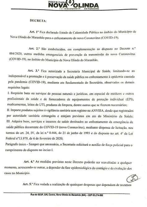 Nova Olinda Decreta Estado de Calamidade Pública