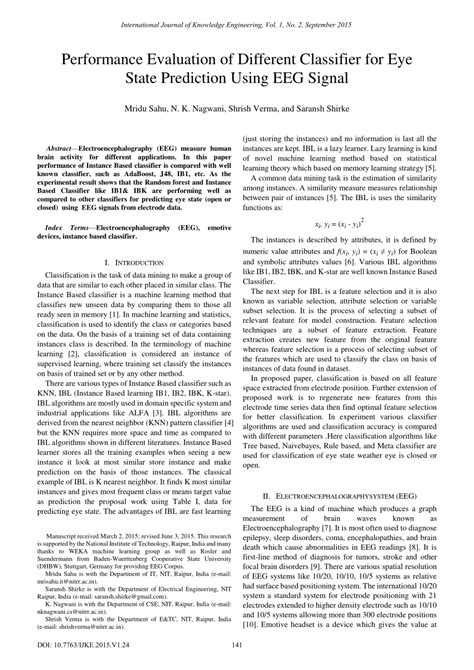 Pdf Performance Evaluation Of Different Classifier For Eye State Prediction Using Eeg Signal