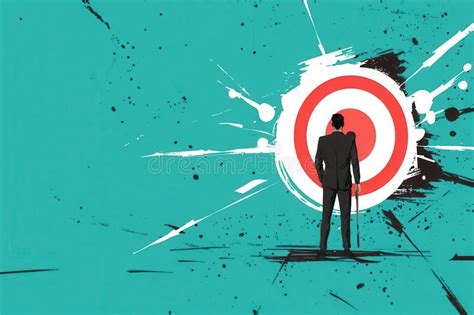 Determined Man Standing Ready To Release Arrow At Marked Target Stock