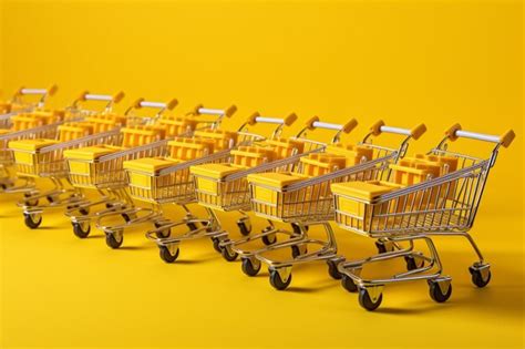 Premium AI Image Several Shopping Carts Lined Up In A Row On A Yellow