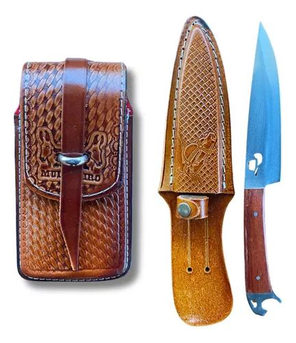 Kit Faca Artesanal Com Bainha E Capa De Celular Em Couro Frete Grátis