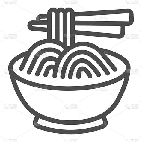 碗里的面条和筷子线图标亚洲食物概念白色背景上的意大利面条矢量符号轮廓风格图标的移动概念和网页设