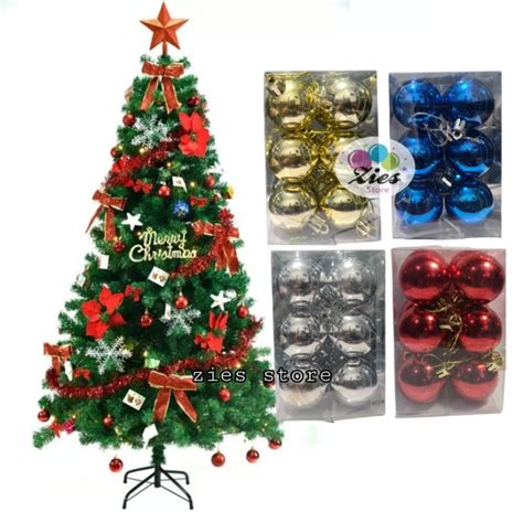 Jual Set 12 Dekorasi Hiasan Pohon Natal Bola 4l Pvc Metalik Shopee