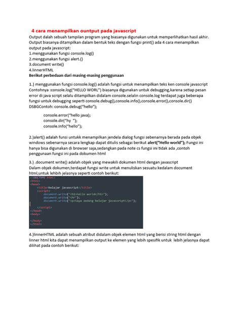 4 Cara Menampilkan Ountput Pada Javascript Pdf