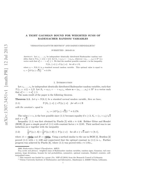 PDF A Tight Gaussian Bound For Weighted Sums Of Rademacher Random Variables