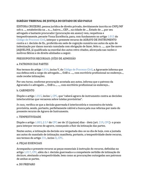 Modelo Agravo De Instrumento Pdf Advogado Processo Civil