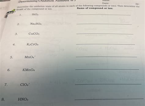 Solved Determining Oxidation Numbers Ws Name Date Hr Determine The