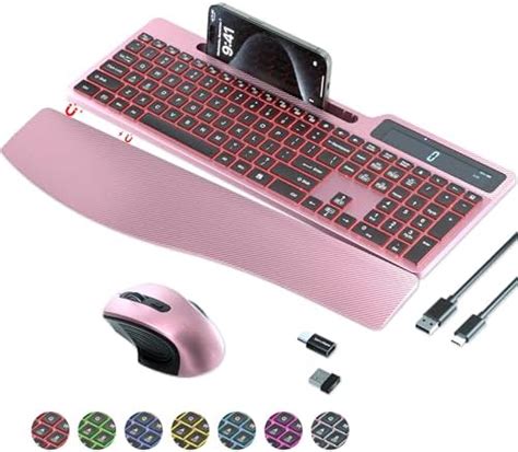 Wireless Keyboard Mouse Combo Full Size Ergonomic Keyboard With Backlit Wrist Rest
