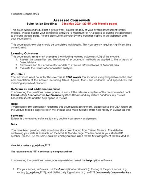 Financial Econometrics Assignment 2 2021 Pdf Regression Analysis