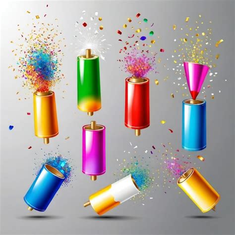 Confetti Poppers Vector Set White Background Isolated A High Qua