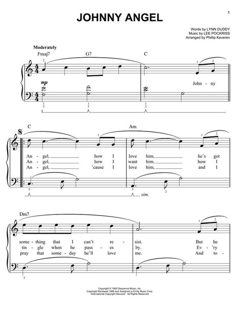 Johnny Angel Sheet Music For Piano