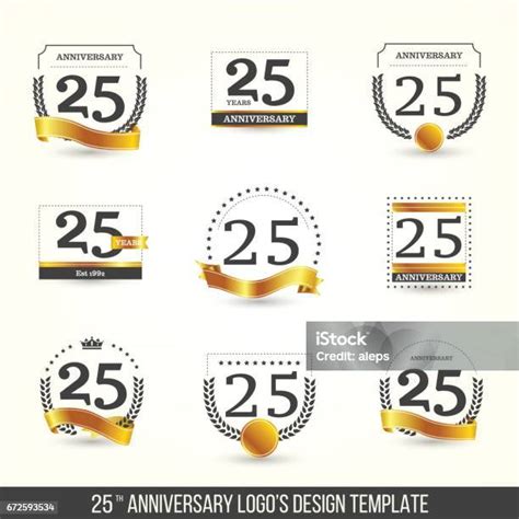25 周年紀念標誌設置與金元素向量圖形及更多二十五週年紀念圖片 二十五週年紀念 商標 25號 Istock