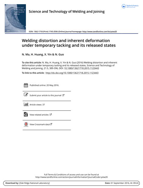 Pdf Welding Distortion And Inherent Deformation Under Temporary Tacking And Its Released States