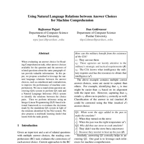 Using Natural Language Relations Between Answer Choices For Machine