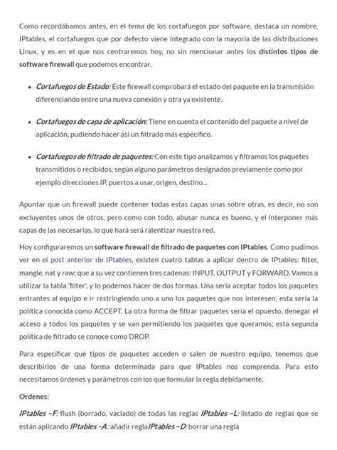 Cómo Configurar En Linux Un Firewall Básico Con Iptables Openwebinars Pdf Cortafuegos