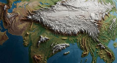 Detailed Topographic Map Of Asia Highlighting Himalayas India And