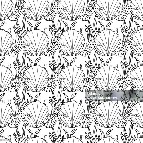 젠 탱 글 양식에 일치 시키는 조개와 다른 바다 주민 완벽 한 패턴입니다 손으로 그린 수생 낙서 그림 검은색에 대한 스톡 벡터 아트 및 기타 이미지 Istock