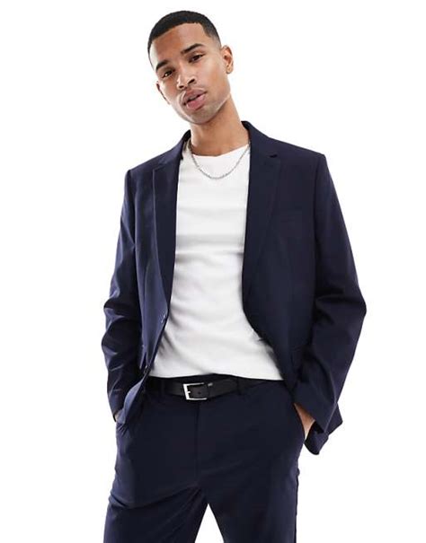 Asos Design Slim Suit Jacket In Navy Asos