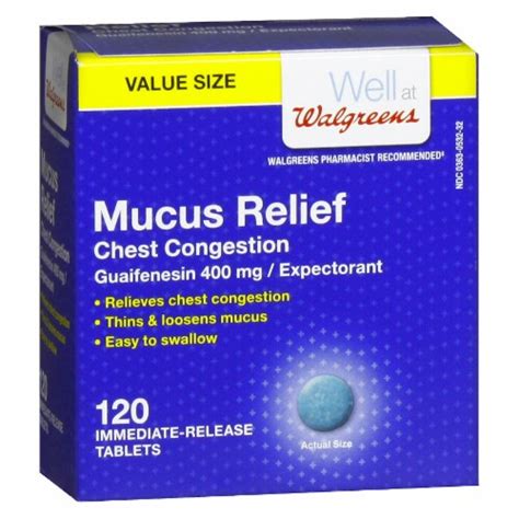 Walgreens Mucus Relief Immediate Release Tablets 120 Ct Ralphs