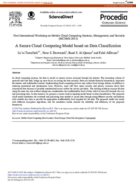 Pdf A Secure Cloud Computing Model Based On Data Classification