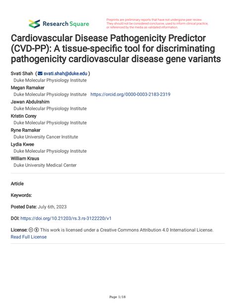 Pdf Cardiovascular Disease Pathogenicity Predictor Cvd Pp A Tissue