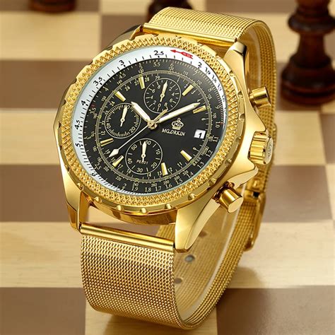 Relogio Masculino 2018 Big Wrist Watch Mesh Strap Gold Bracelet Mens