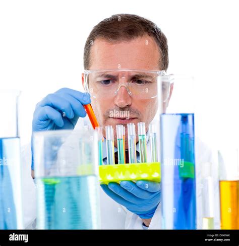 Laboratory Scientist Working At Lab With Test Tubes In Chemical